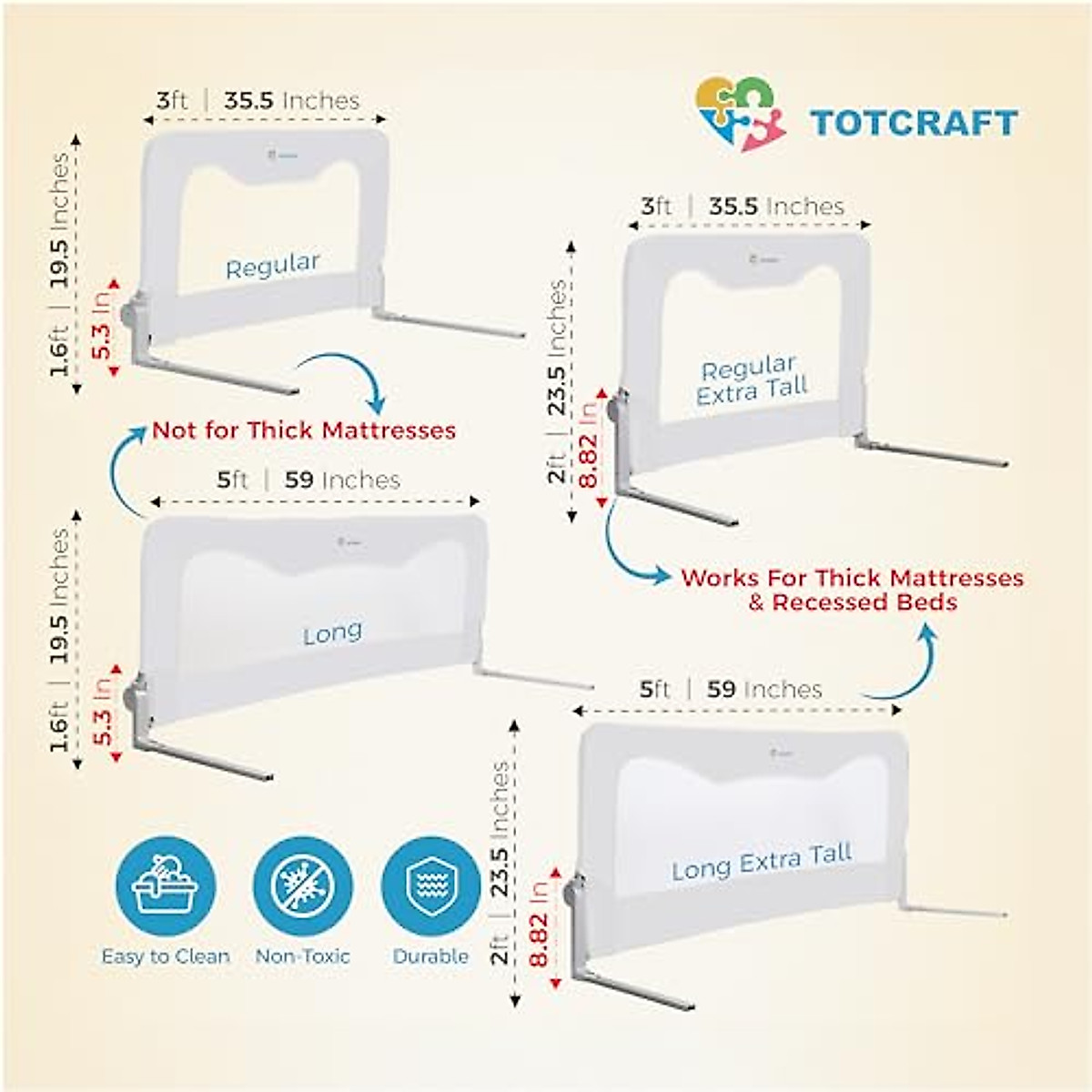 Bed Rail for Toddlers & Infants – Kids Bed Safety Guard rail –Toddler Bed Rails for Twin, Full Size, Queen &King Mattress – baby bed rail For children – Extra Long Crib rail Guard -White (59L19.5H in)