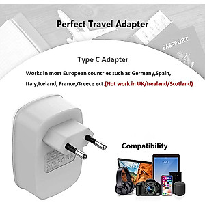European Travel Plug Adapter 3 Pack, TESSAN International Power Adaptor 2 USB, Type C Outlet Adapter Charger USA to Most of Europe EU Spain Iceland Italy Germany France Israel