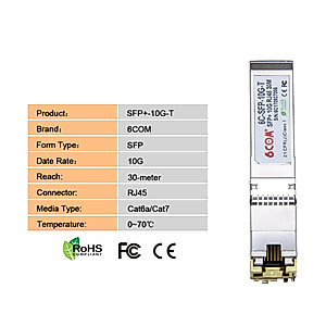 10GBase-T SFP+ Copper RJ45 Module Transceiver, RJ-45 SFP+ CAT.6a, up to 30 Meters, Compatible for Cisco SFP-10G-T-S, Ubiquiti UF-RJ45-10G, Netgear, D-Link, Mikrotik, Supermicro, TP-Link and More
