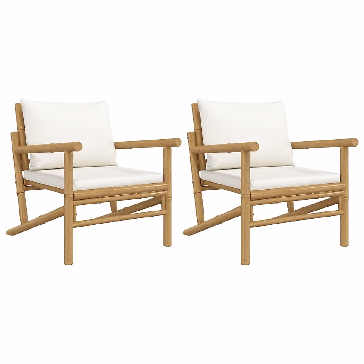 FAMIROSA Patio Chairs 2 pcs with Cream White Cushions Bamboo,19.5 KG,363462