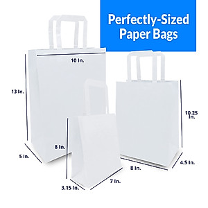 Reli. 90 Pack | Assorted Sizes White Paper Bags w/Handles | 7x3.15x8-8x4.5x10.25-10x5x13 | 30 Bags Each Size | Paper Bags Combo Pack | Retail Bags/Shopping Bags, Gift Bags