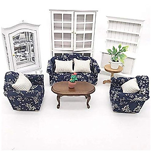 EatingBiting 1:12 Dollhouse Miniature Furniture Sofa 1 Double Sofa + 2 Single Sofa 3Pcs Set Living Room 1:12 Dollhouse Miniature Furniture Single Sofa Chair