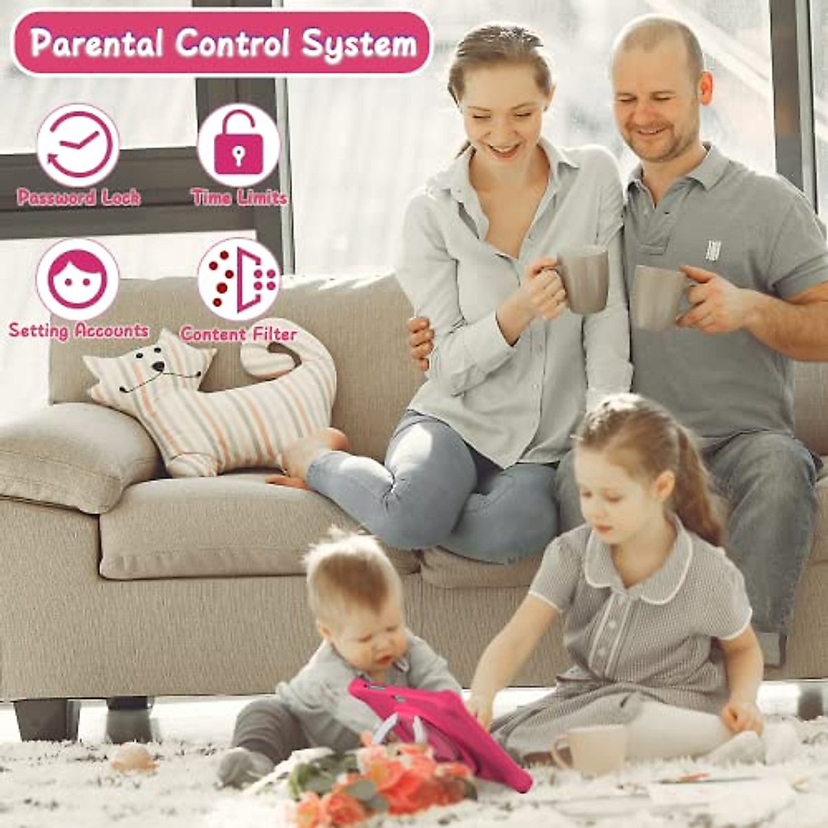 SGIN Kids Tablet, 10 Inch Tablet for Kids, 2GB+32GB Android 12 Kids Tablets with Case, WiFi, Parental Control APP, Dual Camera, Educational Games，iWawa Pre Installed (Pink)