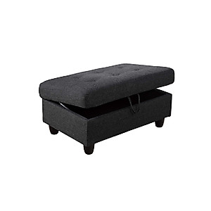 AYCP Fine Furniture Sectional Sofa Couch,L-Shaped Modern Style w/Storage Ottoman 3-Piece for Living Room|Linen Upholstery|(2) Toss Pillows(Left Hand Facing, Black)