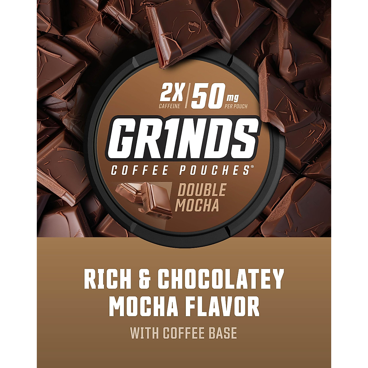 Grinds Coffee Pouches | 3 Cans of Double Mocha | 18 Pouches Per Can | 1 Pouch eq. 1/4 Cup of Coffee (Double Mocha)