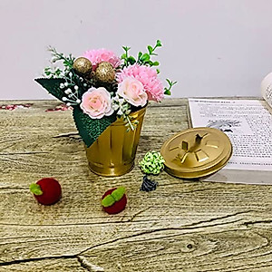 ERINGOGO Tiny Trash Bin Office Decor 5 Pack Mini Trash Cans with Lid, Small Iron Flower Pot with Lid, Mini Garbage Container for Garden Kitchen Bathroom Bedroom Office Car Decor