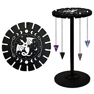 CHGCRAFT Dragon Pendulum Holder Moon Phase Crystal Display Shelf Wooden Pendulum Display Stand Up 18 Divination Black Pendulum Board for Hanging Crystal Stone Necklaces