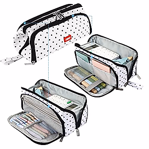 EOOUT Big Capacity Pencil Case Pencil Pouch Pen Bag Cute Aesthetic Organized Pen Case for School Stationery and Travel Cosmetics Storage (Black Dot)