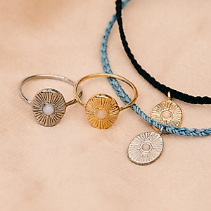 Pura Vida Bracelet Gold Sun Ray Charm Bracelet - Adjustable Bracelet with Waterproof Band, String Bracelet for Women - Stackable Bracelets, Handmade Braceletss - Black