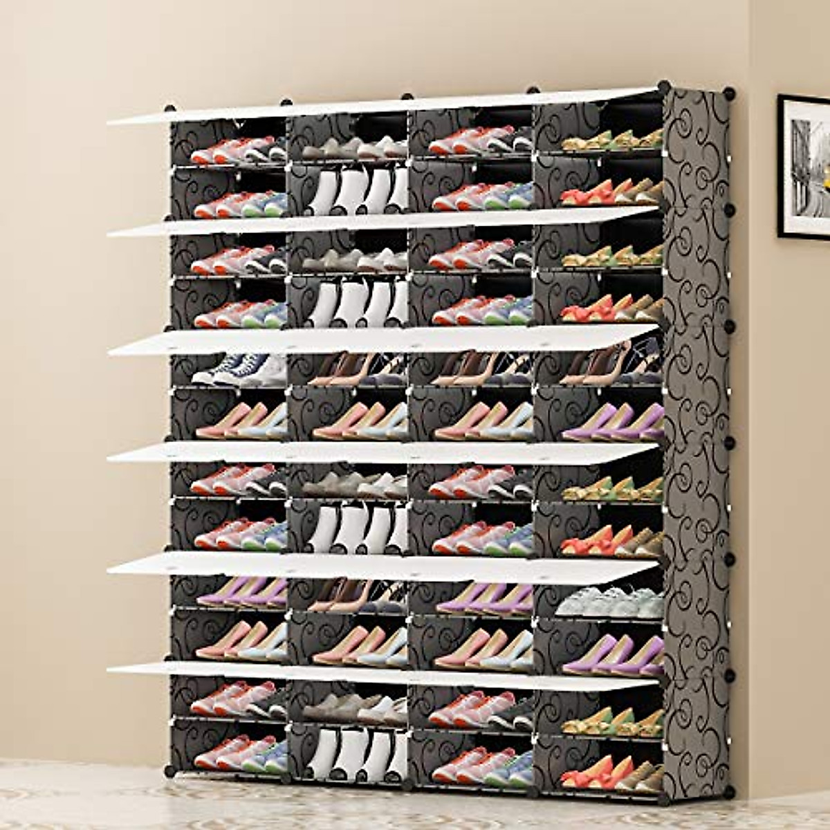 Aeitc 96 Pairs Shoe Rack Organizer Shoe Organizer Expandable Shoe Storage Cabinet Narrow Standing Stackable Space Saver Shoe Rack for Entryway, Closet with Hook and Side Shelf,White Door
