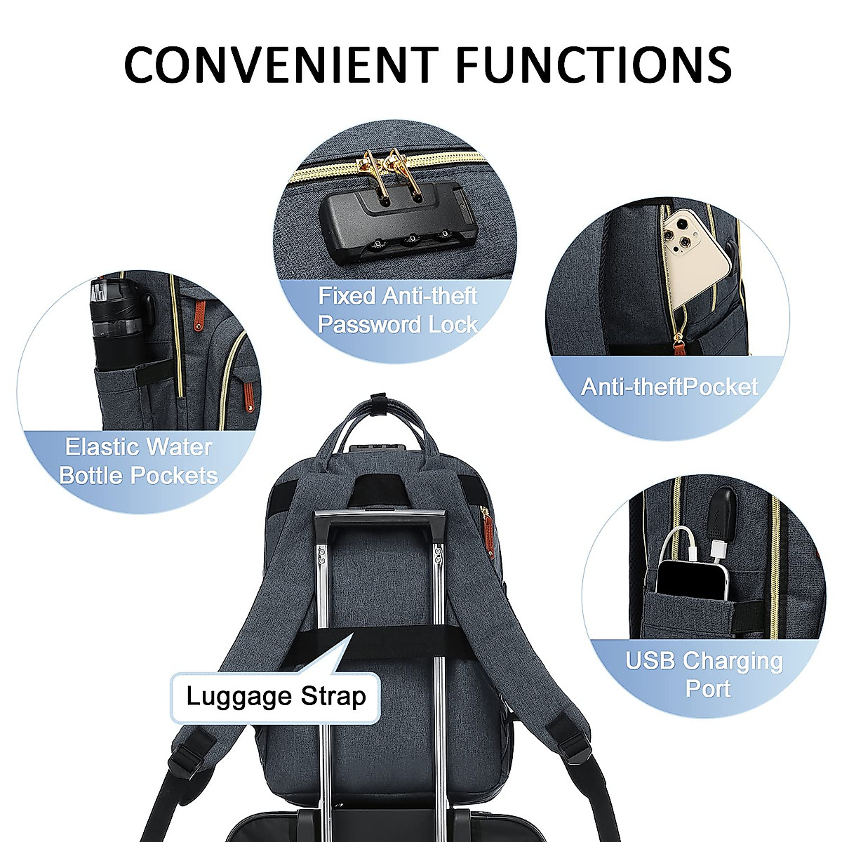 LOVEVOOK Laptop Backpack for Women, Unisex Travel Anti-theft Bag, Business Work Computer Backpacks Purse for Men, Casual Hiking College Daypack with Lock, 15.6 Inch, Dark Grey