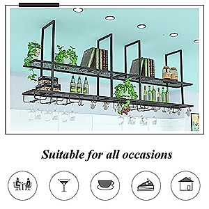 JHHL Ceiling Shelf Hanging, for Storage Wine Glass Bottle，Wall Mounted Storage Shelves, Book Shelf Organizer Display Rack for Bedroom/Bathroom/Living Room/Kitchen