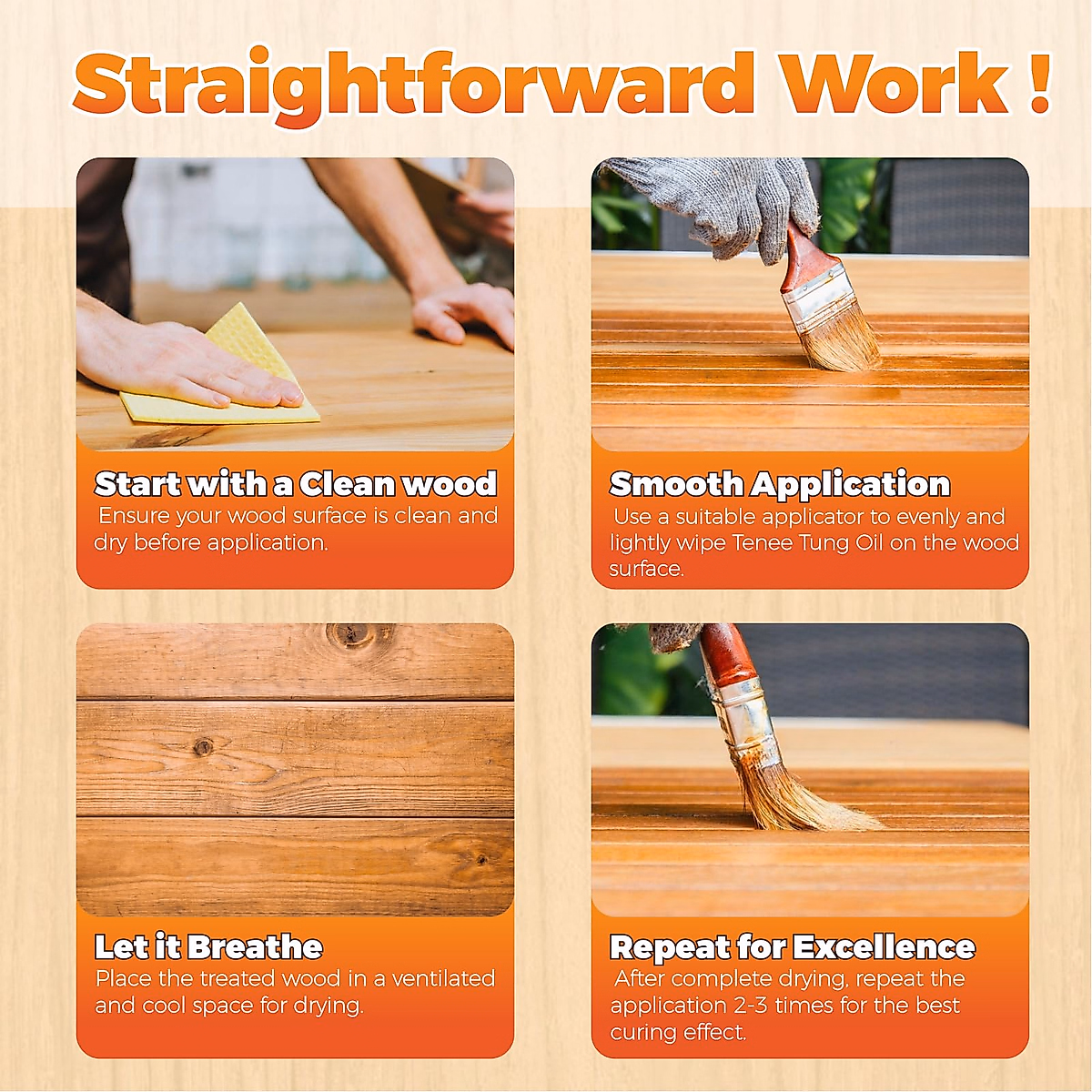 Tenee 9 Fl Oz Pure Tung Oil – Food Safe Wood Sealer Preferred by Experienced Craftsmen – Waterproof Tung Oil That Strengthens & Protect Wood – Wood Projects Food Grade Tung Oil Finish