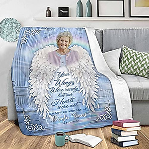 Personalized Memory Blanket, Custom Photo Memorial, Memorial Blanket for Loss of Mother, Personalized Photo Angel Wings Blanket, Sympathy Gift for Loss of Loved One, Your Wings were Ready