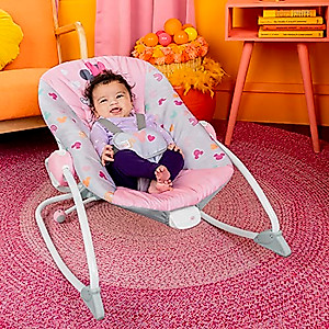 Bright Starts Disney Baby Minnie Mouse Infant to Toddler Rocker with Vibrations and Removable-Toy Bar - Forever Besties, Newborn +