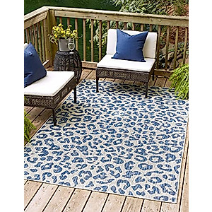 Rugs.com Outdoor Safari Collection Rug – 4' x 6' Blue Flatweave Rug Perfect for Entryways, Kitchens, Breakfast Nooks, Accent Pieces