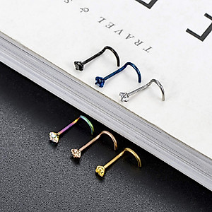 Tornito 20G 6Pcs Stainless Steel Nose Screw Studs Rings CZ Nose Ring Labret Nose Piercing Jewelry for Men Women