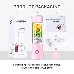 Taillansin【2019 Newest】Portable Blender, Multi-functional Travel Electric Juice Cup with USB Rechargeable Small Blender for Shakes and Smoothies, Stronger and Faster with Stainless Steel 6-Blades(FDA BPA free)