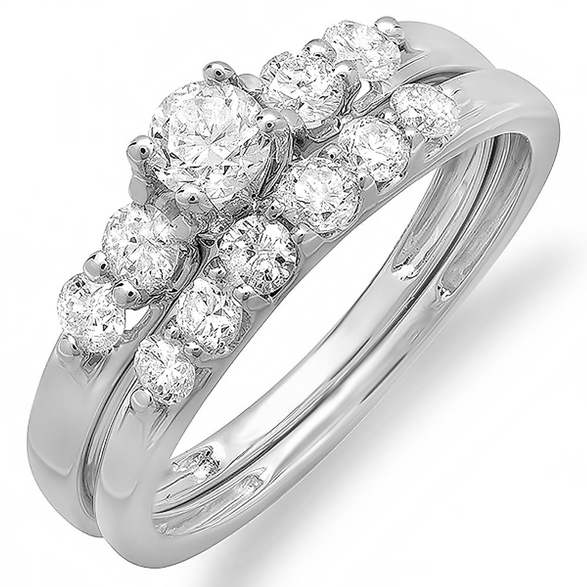 Dazzlingrock Collection 1.00 Carat (Cttw) 18k Round Diamond 5 Stone Engagement Ring Set, White Gold, Size 9