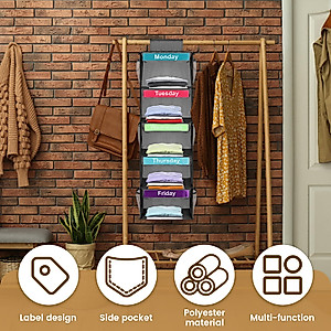 Weekly Clothes Organizer for Kids 5-Shelf Days of The Week Clothes Organizer Shelf Hanging Kids Closet Organizer Versatile Kids Weekly Clothes Organizer for Hats T-Shirts Bags Towels Underwear (Gray)