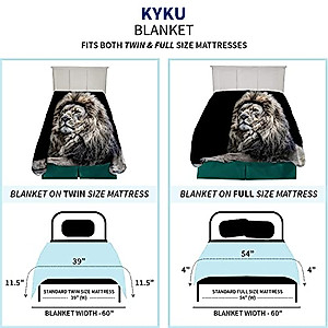 KYKU Lion Blankets for Adults Animal Throw Blanket for Kids Face Black Fleece Home Decorative Living Room Sofa Hug Nap Travel Car Soft Warm Cozy 3D Printed Design Gifts (Black, 60" × 80")