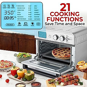 Zulay Airfryer Toaster Oven - Large Toaster Oven Countertop - Large Air Fryer Oven with 21 Functions - 26.4Qt Capacity Stainless Steel Convection Oven with Toast, Bake, Rotisserie & Dehydrate Options