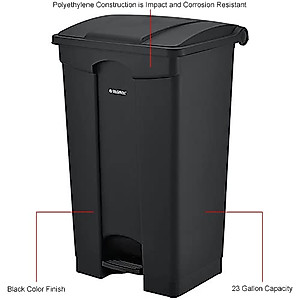 Global Industrial Plastic Rectangular Step On Trash Can, 23 Gallon, Black