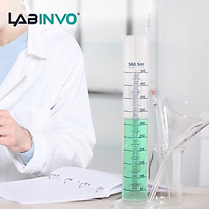 LABINVO 500ml Graduated Cylinder Set, 2pcs of Blue Printed Plastic Measuring Cylinders, Hexagonal Base, with Spout, IN-MC500
