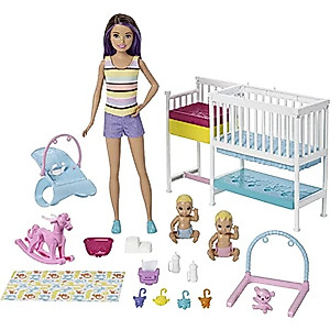 Barbie Skipper Babysitters Inc Dolls & Playset, Nap 'N Nurture Nursery, Skipper Doll, Baby Doll, Crib & 10+ Accessories, Working Bouncer