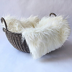 OULII Baby Photo Props Soft Fur Quilt Photographic Mat DIY Newborn Baby Photography Wrap-Baby Photo Props Favors (White)