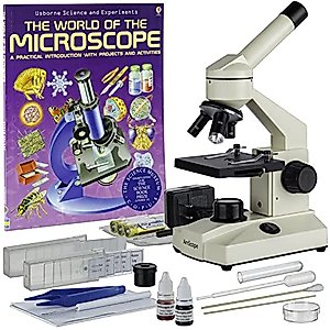 AmScope - 40X-1000X Cordless LED Student Biological Compound Microscope + Slide Preparation Kit + World of The Microscope Book - M100C-LED-SP14-WM