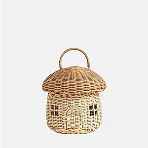 Rattan Storage Basket Mushroom Shape Decorative - Rattan Storage Basket Decorative Woven Basket With Lid, Woven Handle Basket For Shelf Organizer, Decorative Box For Baby Kids Room