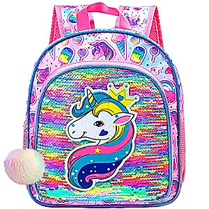 Unicorn Backpack for Girls, 12" Toddler Sequin Kids Bookbag, Cute Animal Preschool Kindergarten Schoolbag