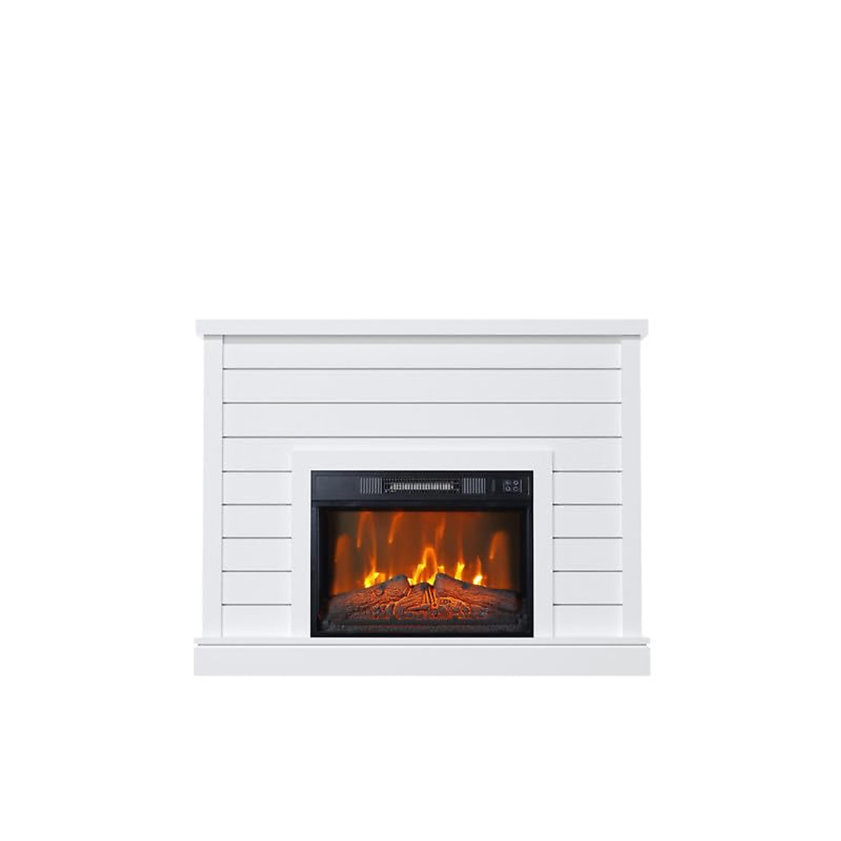 Electric Fireplace Mantel with 23" Electric Fireplace Insert, Package Freestanding Firebox TV Stand Corner Firebox with Log & Remote Control, 750W-1500W, White Stripes