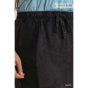 Umgee Linen Blend French Terry Elastic Waistband and Drawstring Skirt with Round Hem Black