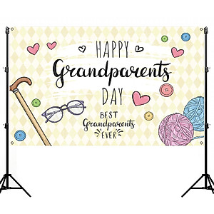 Nepnuser Happy Grandparents Day Photo Booth Backdrop School Event Retirement Love Grandparents Party Decorations Grandpa Grandma Holiday Photo Wall Decor (5.9×3.6ft)