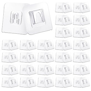 Qianyu 50Pcs Double Sided Adhesive Wall Hooks Transparent Wall Adhesive Hooks for Hanging Clip Rain Sticky Hooks Clear Waterproof Utility Sticker Hook for Shower Bathroom Kitchen Office Basket Picture