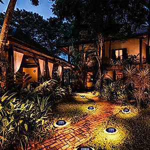 ASLIDECOR Solar Ground Lights Outdoor Waterproof,Warm White Solar Step Lights,2 Pack 8 Led Solar Disk Lights for Outside Stairs Decks Walls(Warm White)