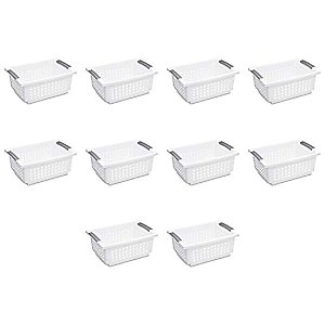 Sterilite Medium Stacking Basket Plastic, White, 10 Pack