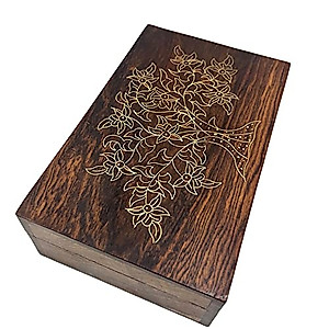 collectiblesBuy Handmade Wooden Box Hinged Lid Brown keepsake Unfinished Jewelry and DIY Crafts Storage Box for Women Jewel Organizer Golden Floral Print Decorative Wood Stash Boxes Walnut Finish
