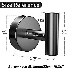 YAKAON Matte Black Towel Coat Hooks for Bathroom, SUS 304 Stainless Steel Single Towel/Robe Clothes Hook, Contemporary Hotel Style Wall Mounted 2 Pack