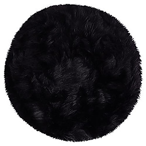 uxcell Faux Fur Round Rug,Fluffy Area Mat,Fluff Rugs for Bedroom Floor Sofa Living Room 2 x 2 Feet Black