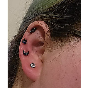 Melighting Black Helix Earrings 16G Spider Cartilage Earrings Surgical Steel 316L Halloween Bat Tragus Piercing Jewelry Moon Helix Stud Piercing Jewelry for Women Men