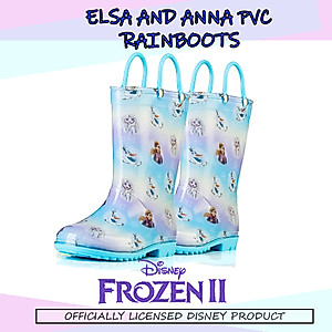 Disney Frozen 2 Girls Anna, Elsa and Olaf Pink PVC Waterproof Licensed Rain Boots Easy-On Handles - Size 8 Toddler