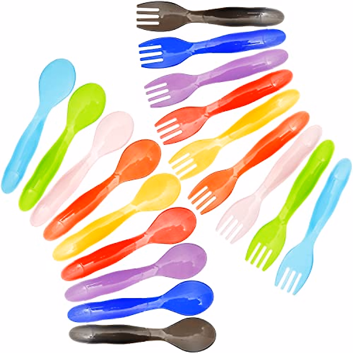 Youngever 18 Pcs Plastic Toddler Utensils, Plastic Kids Forks Kids Spoons, Large Size, Top Dishwasher Safe, Set of 9 in 9 Rainbow Colors