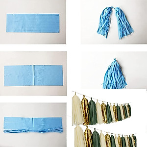 Autupy 20Pcs Sage Green Gold Mylar Tassels Garland Tissue Paper Tassels Banner DIY Kit Teal Tassel Garland Teal Gold Birthday Party Decorations for Women Men Boys Girls, Party Supplies