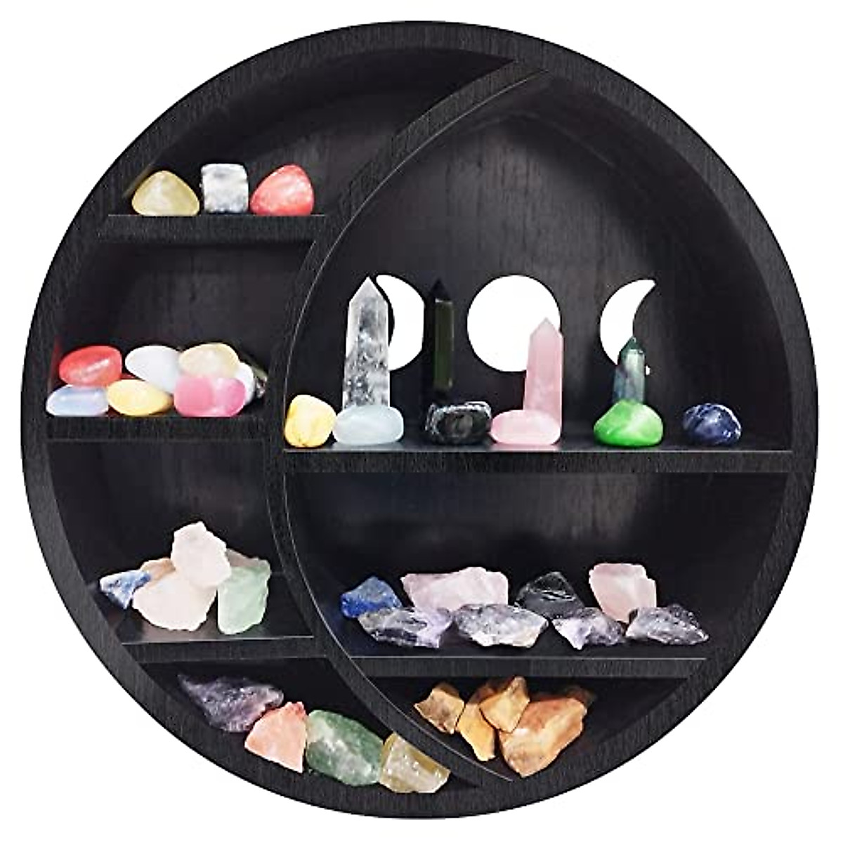 Crescent Moon Shelf Wall Decor - Black, Unique, Moon Shaped Floating Shelves for Crystal, Stones, Essential Oil Display Holder - Wooden Boho Wall Decor for Bedroom, Dorm, Living Room, Nursery