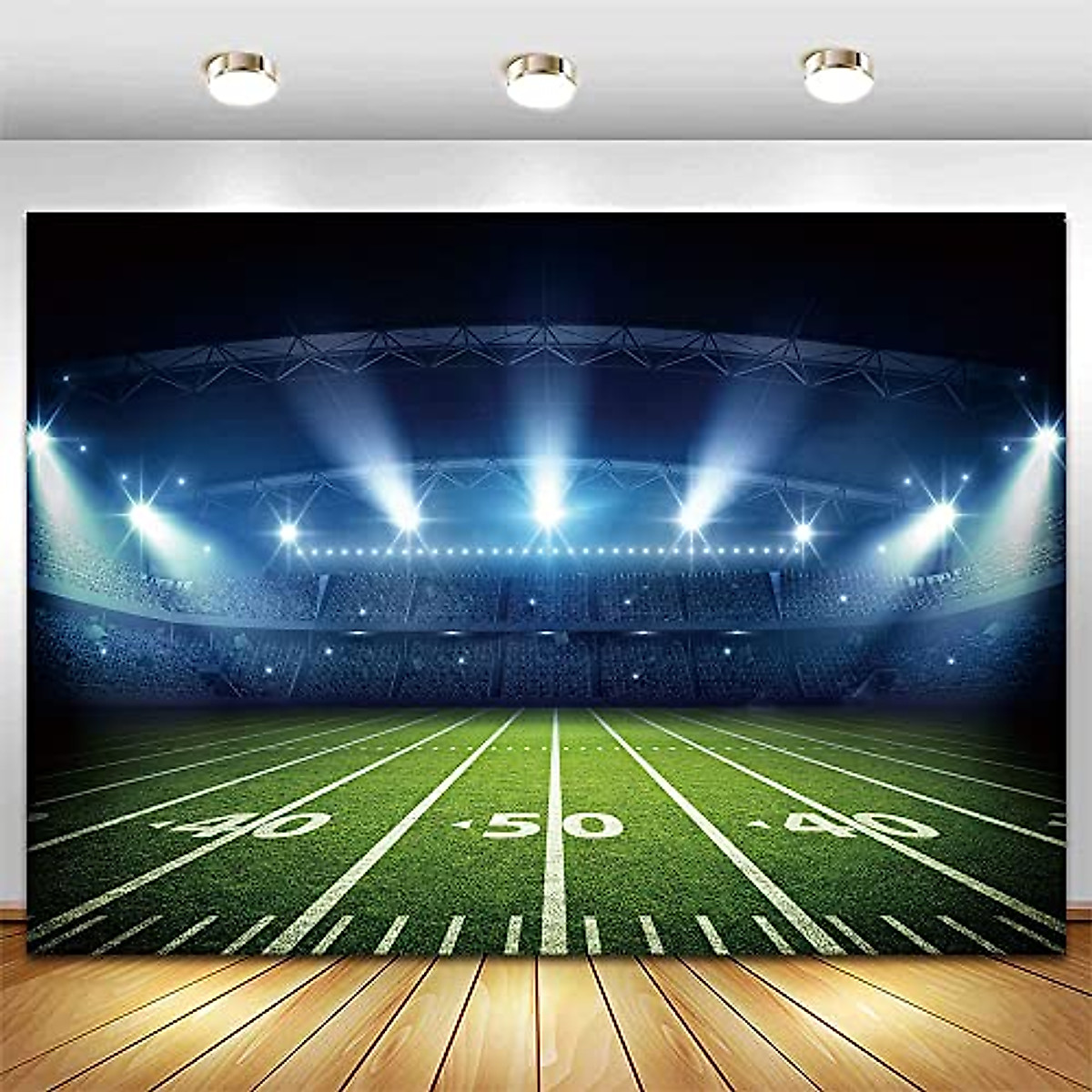 Qian Football Stadium Backdrop for Photography 7x5ft Auditorium Light Football Field Photo Background Children Birthday Party Decoration Kids Baby Shower Banner