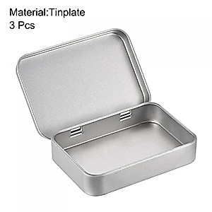 uxcell Metal Tin Box, 3pcs 3.43" x 2.36" x 0.71" Rectangular Empty Tinplate Storage Containers with Hinged Lids, Silver Tone