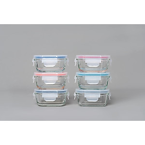 GENICOOK Borosilicate Glass Small Baby-Size Meal and Food Storage Containers, Rectangular Shape - 12 pc Set (6 Containers - 6 Matching Lids)
